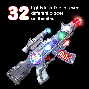 Light Up Spin Ball Blaster Toy Gun, 12.5 Inch Assault Rifle with Thrilling Multicolor LEDs and Sound Effects, Batteries Included, Play Gun for Boys and Girls, Space Gun Toy