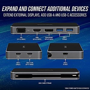 VisionTek VT210 Portable USB-C Dual Monitor Hub - 1x DP, 1x HDMI, 1x VGA, 2X USB-A Ports, 1x USB-C for Windows/MacOS/ChromeOS/iOS
