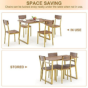JOMEED 5 Piece Dining Table Set for 4 Kitchen Table and Chairs for 4 Space Saving Metal and Wood Rectangular Dining Table with Chairs Perfect for Dining Room, Kitchen and Small Spaces