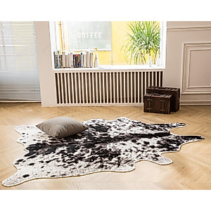 MustMat Faux Cowhide Rug Cow Print Rug Western Cowhide Area Rugs for Living Room (Black and White, 2.6ft x 4.1ft)