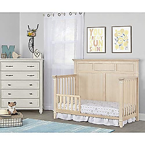 Dream On Me Dover 4-In-1 Convertible Crib In Vintage White Oak, Three Mattress Height Settings, Fixed Stationary Side Rails, Wooden Furniture For Nursery, Bedroom