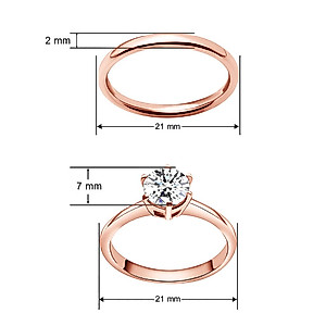 SILVERLINE JEWELRY Stainless Steel 2mm Wedding Band & Solitaire 7mm Round-Cut Cubic Zirconia Engagement Bridal Ring Set, Rose Gold Tone Size 6.5
