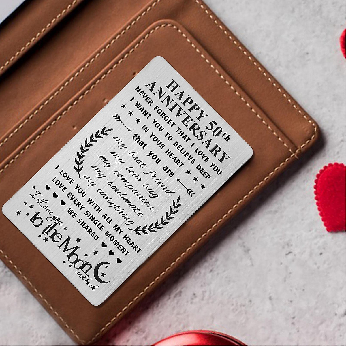 Jzxwan 50 Year Anniversary Card Gifts for Wife from Husband, Happy 50th Anniversary Wallet Card Gift for Wifey Women, Female 50 Years of Marriage Present for Couple