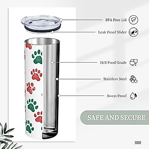 Tangopi Pink Teal Paw 20 oz Tumbler with Lid and Straw Insulated Travel Coffee Mug Reusable Spill Proof Coffee Cups Stainless Steel Water Bottle for Hot and Cold Drinks