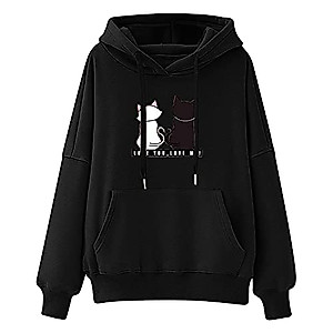 JDHUFEI Womens Oversized Sweatshirts Fall Fashion Hoodies Cute Cat Print Loose Tops Casual Long Sleeve Pullover with Pockets