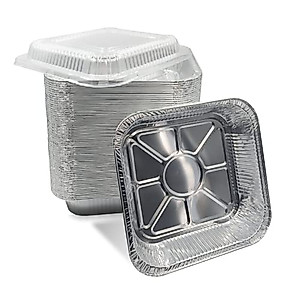 30 Pack 8” × 8” Square Aluminum Baking Pans with Clear Plastic Lids,Disposable Aluminum Foil Pans Takeout Pans,Heavy Duty Recyclable Foil Food Containers Roasting Pans for Cooking,Heating,Storing.