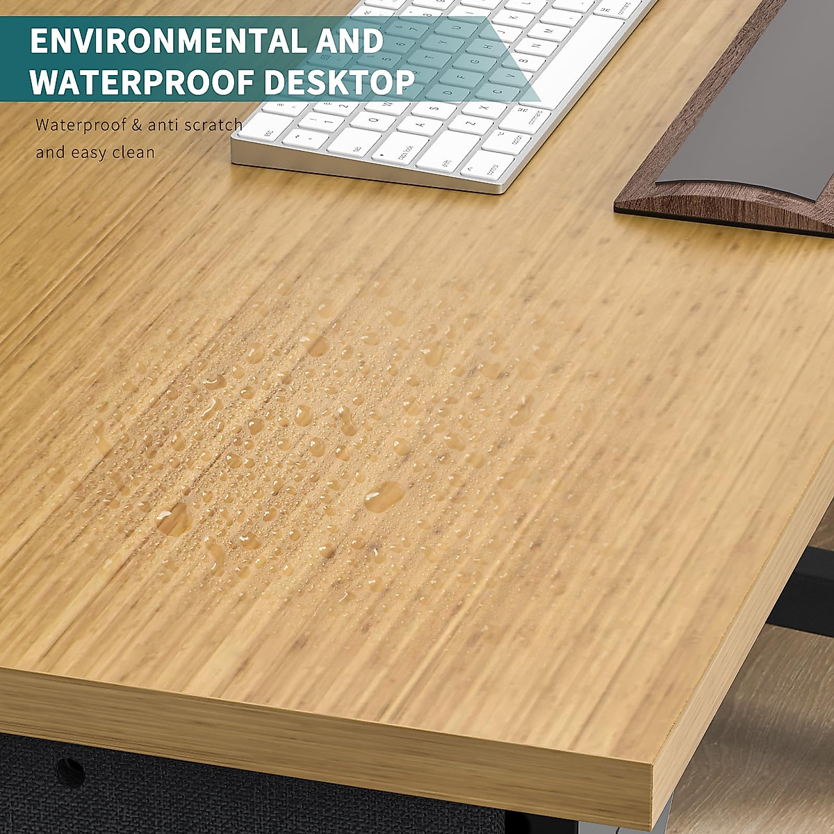 SMUG Computer Desk 32 Inch Home Office Writing Wood Storage Bag & Headphone Hook Small Spaces Simple Bedroom Work Study Kids Table, Natural