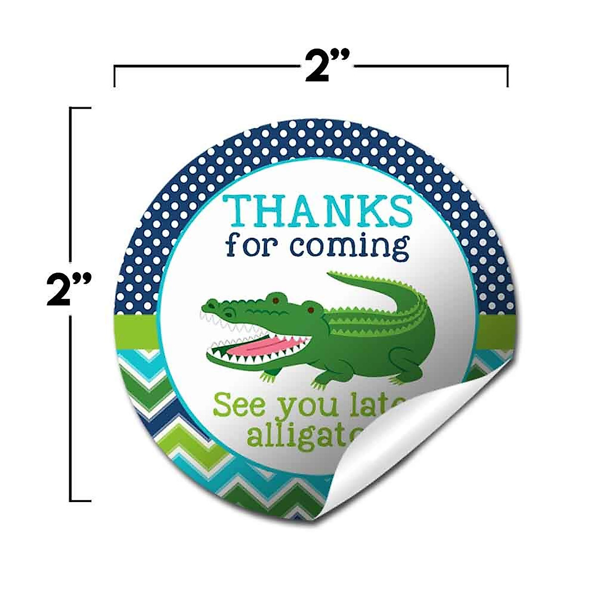 Snappy See You Later Alligator Themed Birthday Thank You Sticker Labels for Boys, 40 2" Party Circle Stickers by AmandaCreation, Great for Party Favors, Envelope Seals & Goodie Bags