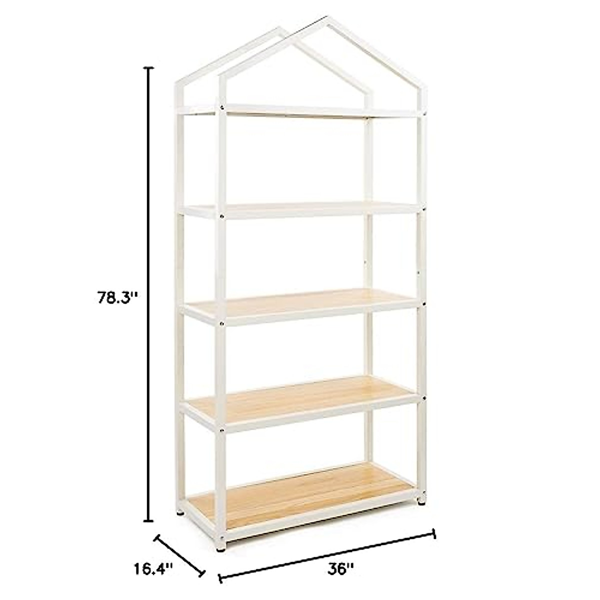 Displays2go 5-Tier Home or Retail Shelving Unit, Wrought Iron Frame, Open Back, Triangle Top Design - Ivory