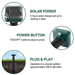 (2-Pack) Gopher Repellent Ultrasonic Solar Powered - Easy to Use Solar Mole Repellent Ultrasonic with an Auger Drill Bit - IP65 Waterproof Sonic Repeller Stakes for Groundhog, Vole, Snake, etc
