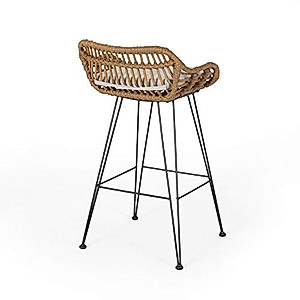 Great Deal Furniture Candance Outdoor Wicker Barstools with Cushions (Set of 4), Light Brown and Beige