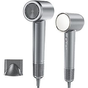 Tensky Hair Dryer, Blow Dryers with 110,000 RPM High-Speed Brushless Motor for Fast Drying 200 Million Negative Ions Thermo-Control Hairdryer with Magnetic Nozzle NO Heat Damage (Light Grey)