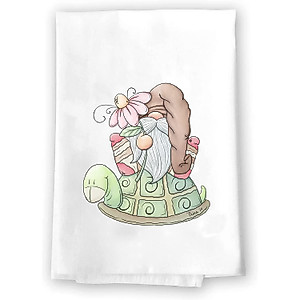 Decorative Kitchen and Bath Hand Towel | Adorable Gnome and Turtle | Spring Summer Garden Themed | Home Decor Decorations | House Gift Present