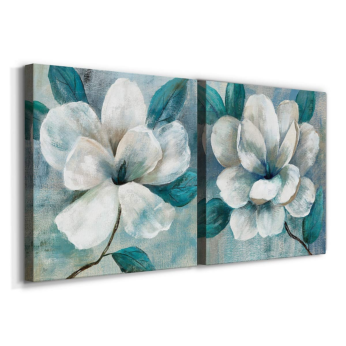 Renditions Gallery Teal Magnolia I Wall Art, Premium Gallery Wrapped Canvas Decor, Ready to Hang, 32 in H x 32 in W, Made in America Print