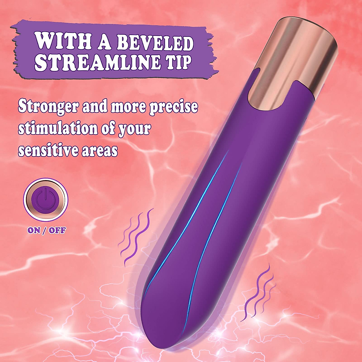Acvioo Bullet Vibrator with Lipstick Shape for Clitoral Nipple Testis Stimulator, Mini G spot Silicone Massager with 10 Vibration Modes, Waterproof Adult Sex Toy for Women or Couples(Purple)