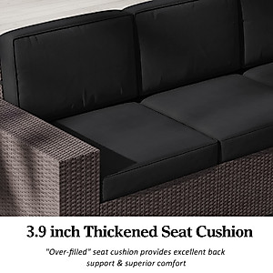 LayinSun Outdoor Patio Furniture Set 6 Pieces Sectional Conversation Sofa Set Brown Rattan Sofa Set with Coffee Table