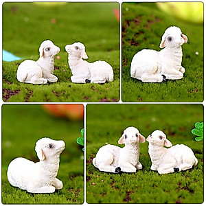 Yardwe 6pcs Miniature Sheep Figurines Mini Resin Herd of Sheeps Figures Tiny Lambs Cupcake Toppers Dollhouse Bonsai Micro Landscape Plant Pot Decor