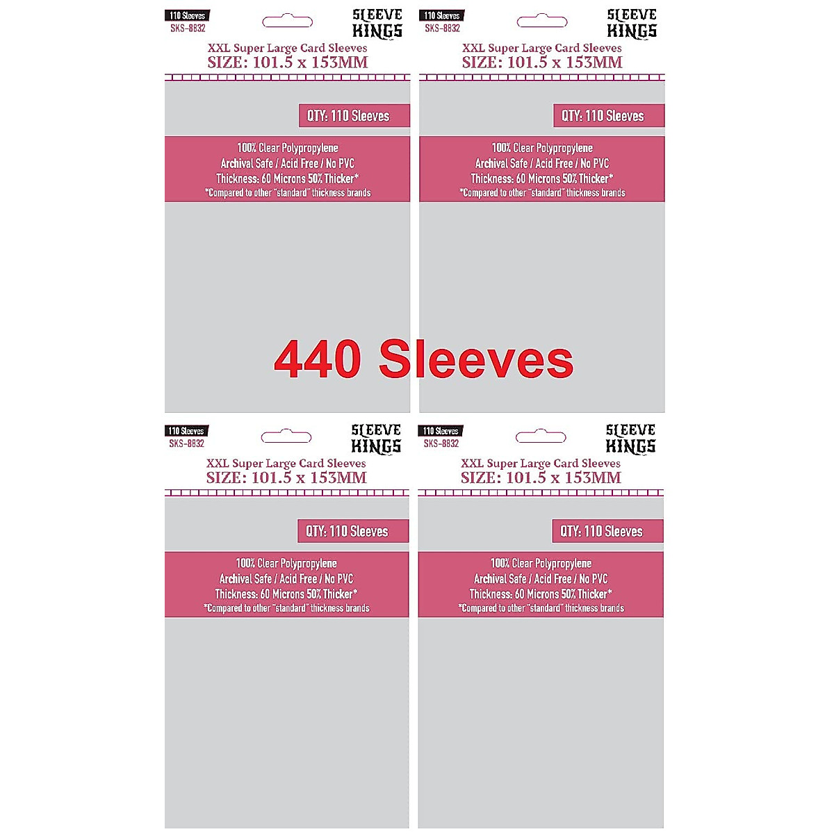 Sleeve Kings XXL Super Large Card Sleeves 101.5 X 153 mm (4x110 Pack, 440 Sleeves)