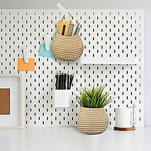 Jute Woven Hanging Storage Baskets, 2pack Wall Hanging Basket Organizer for Plants, Key, Sunglasses, Wallet on Door, Small Woven Baskets for Storage, Rope Woven Baskets for Baby Nursery Kids Gift