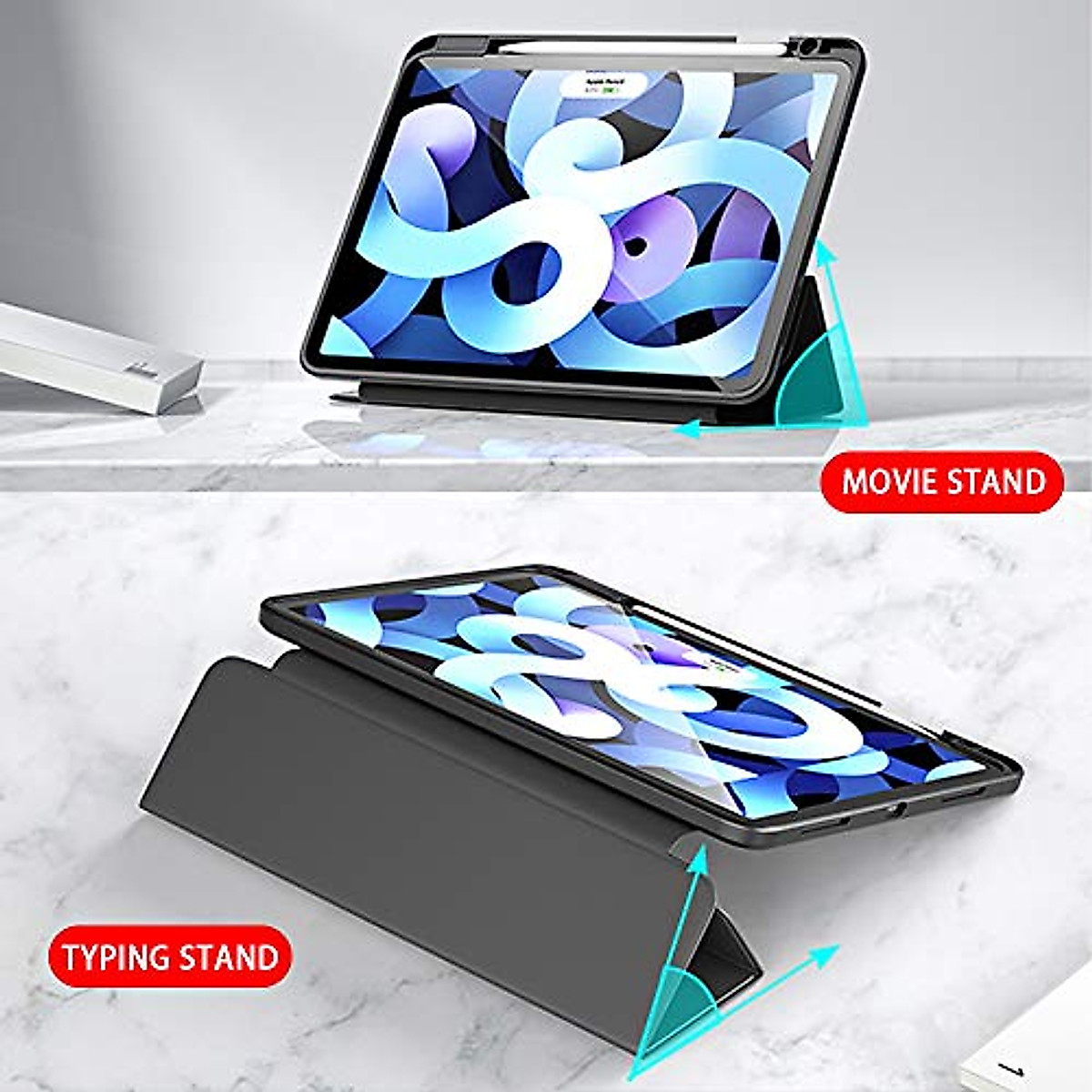 MAITTAO 2 in 1 iPad Pro 12.9 Case 2020 Release (4th Gen) Soft TPU Back Cover with Tablet Sleeve, Support Apple Pencil Holder & Wireless Charging & Auto Wake/Sleep for 2020 iPad Pro 12.9,Marble 17