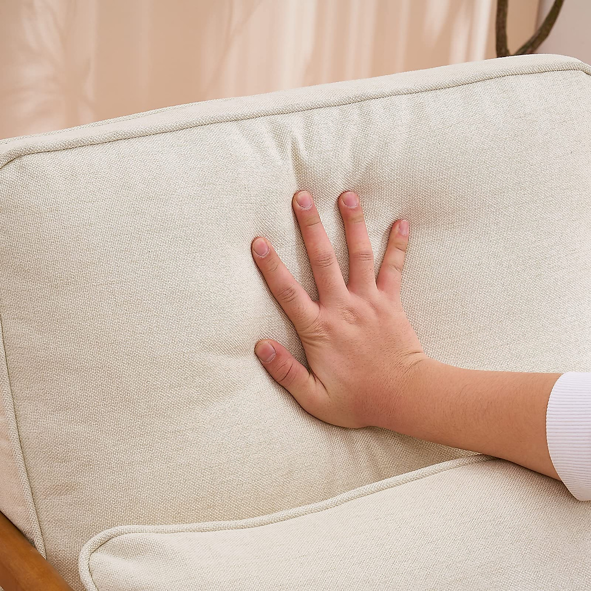 VINGLI Cozy Living Room Chairs, Fine Linen Beige Accent Chairs Set of 2, Wood Lounge Chairs for Bedroom, Comfy Mid Century Modern Armchair Upholstered Reading Side Chairs for Small Space