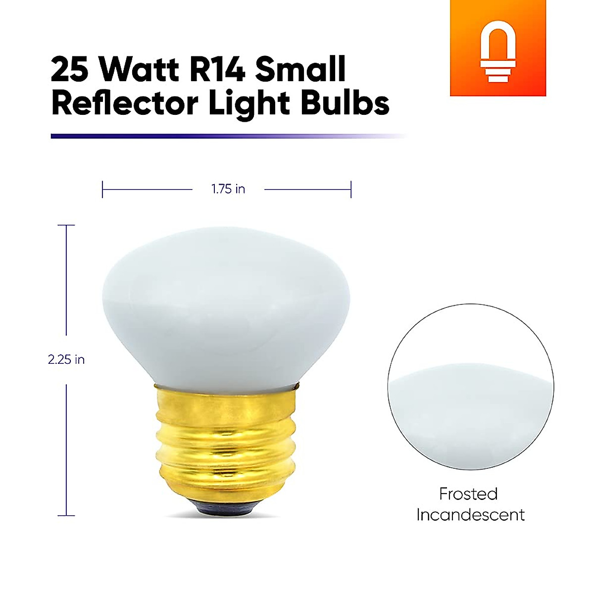 lumenivo 25 Watt R14 Small Reflector Light Bulbs - 120/130 Volt E26 Short Neck Base Replacement Frosted Incandescent Lava Lamp Flood Light Bulbs - 2500K China Cabinet Light Bulbs - 2 Pack