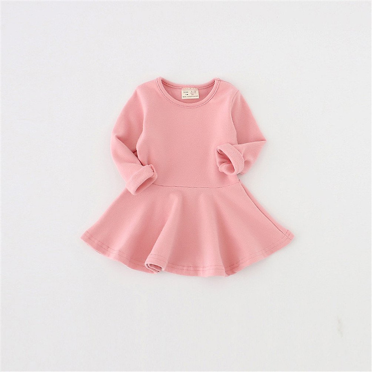 Csbks Toddler Baby Girls Long Sleeve Cotton Dress Solid Ruffle Tops 2T Pink