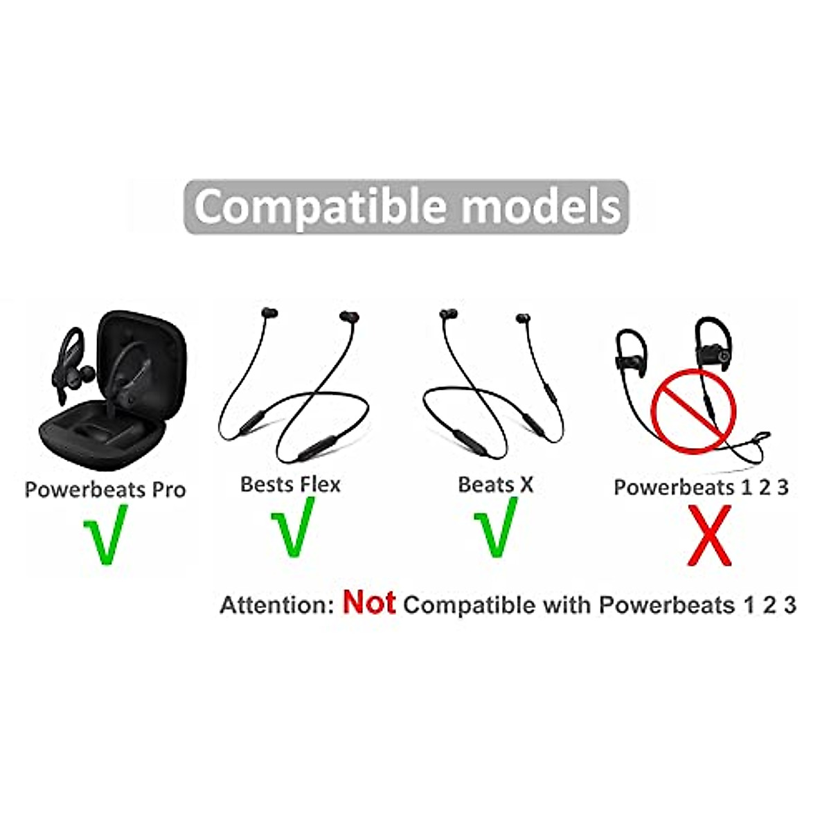 JNSA 8pcs Black Replacement Silicone Ear Tips Ear Buds Compatible with Powerbeats Pro Earphones - Black [Powerbeats Pro Ear Tip]