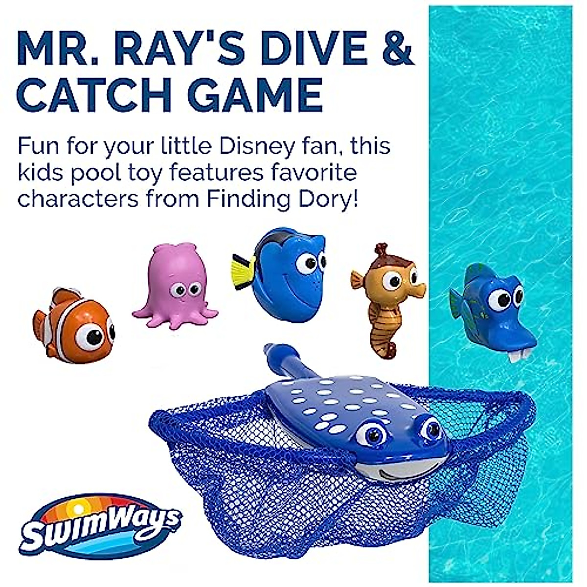 SwimWays Disney Finding Dory Mr. Ray's Dive and Catch Game, Bath Toys and Pool Party Supplies for Kids Ages 5 and Up