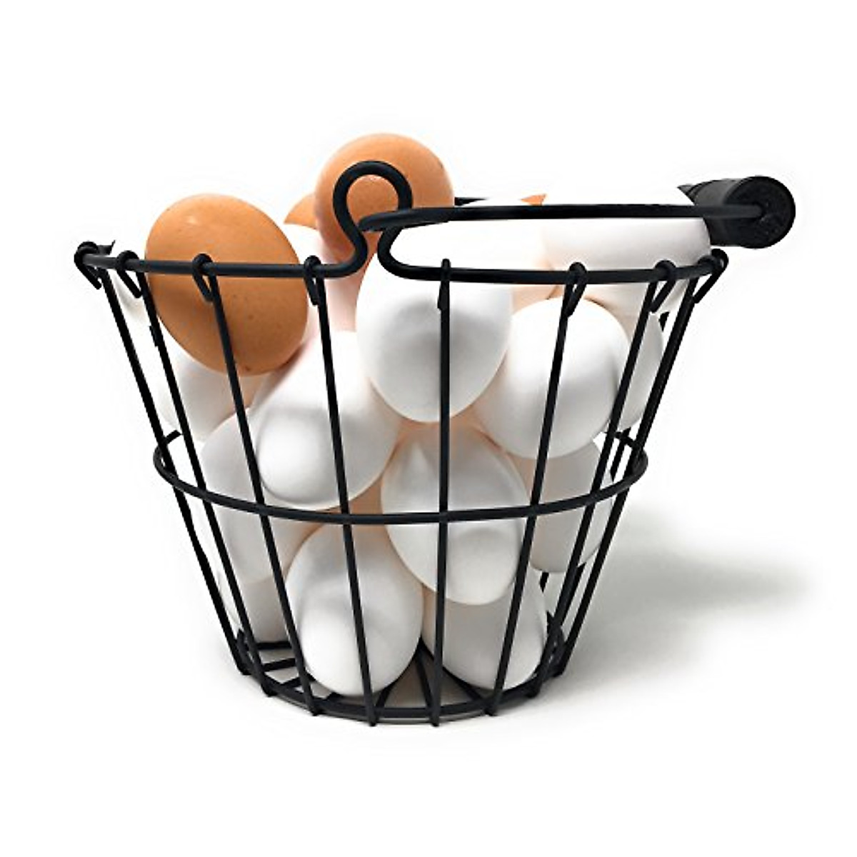 Wire Egg Basket, Round with Wood Handle, Black by EggBaskets