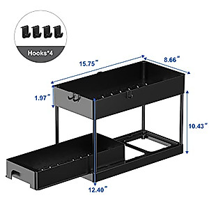 SKDKYCCO Under Sink Organizers and Storage, 2 Pack for Bathroom 8 Hooks Bath Collection Baskets, Multi-purpose Storage Shelf (Black)…