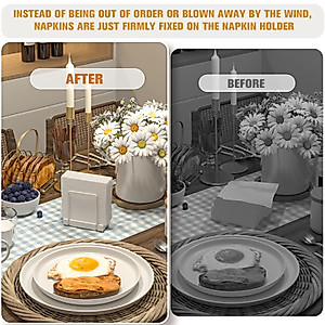 Napkin Holder for Table, Bamboo Iron Standing Napkin Dispenser for Kitchen Dining Table Farmhouse Cocktail Picnic Bar Rustic Wood Holders for Mail Bills Suitable for All Dining Room Decors White