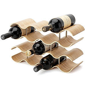 Bamboo Wave Wine Rack, Wine Bottle Stand, 14 Bottles Wine Holder Organizer for Cabinet, Table, Pantry,Wine Cellar, Elegant and Modern Rack,Wooden Wave Wine Rack,Table Top Wine Storage,Wave Wine Rack