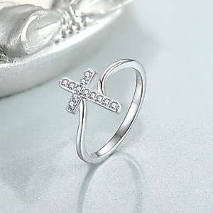 STARCHENIE 925 Sterling Silver Cross Ring for Women Size 6