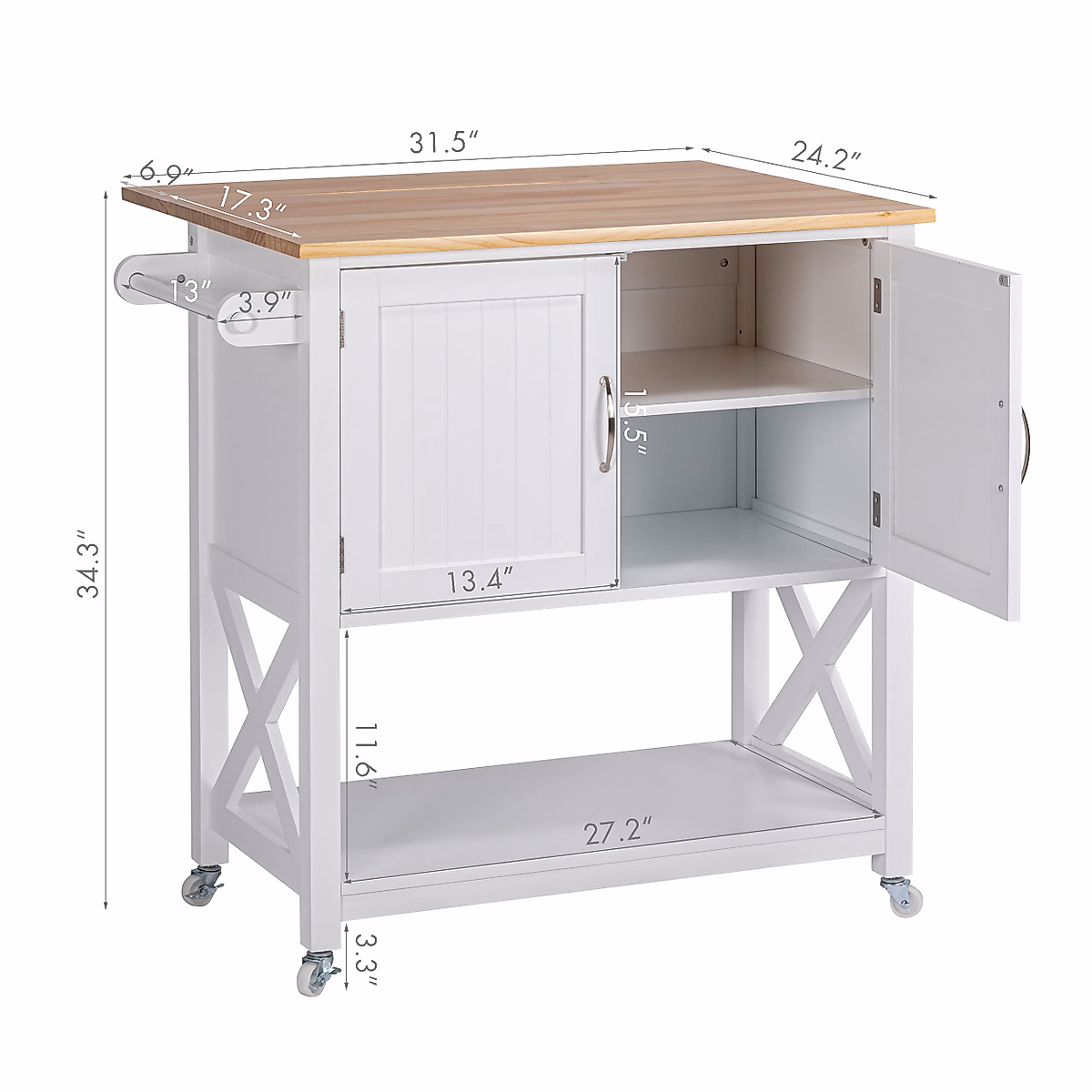 Spirich Kitchen Island on Wheels, Rolling Kitchen Cart with Storage Cabinet, Small Kitchen Island with Drop Leaf and Towel Rack for Dining Room, White