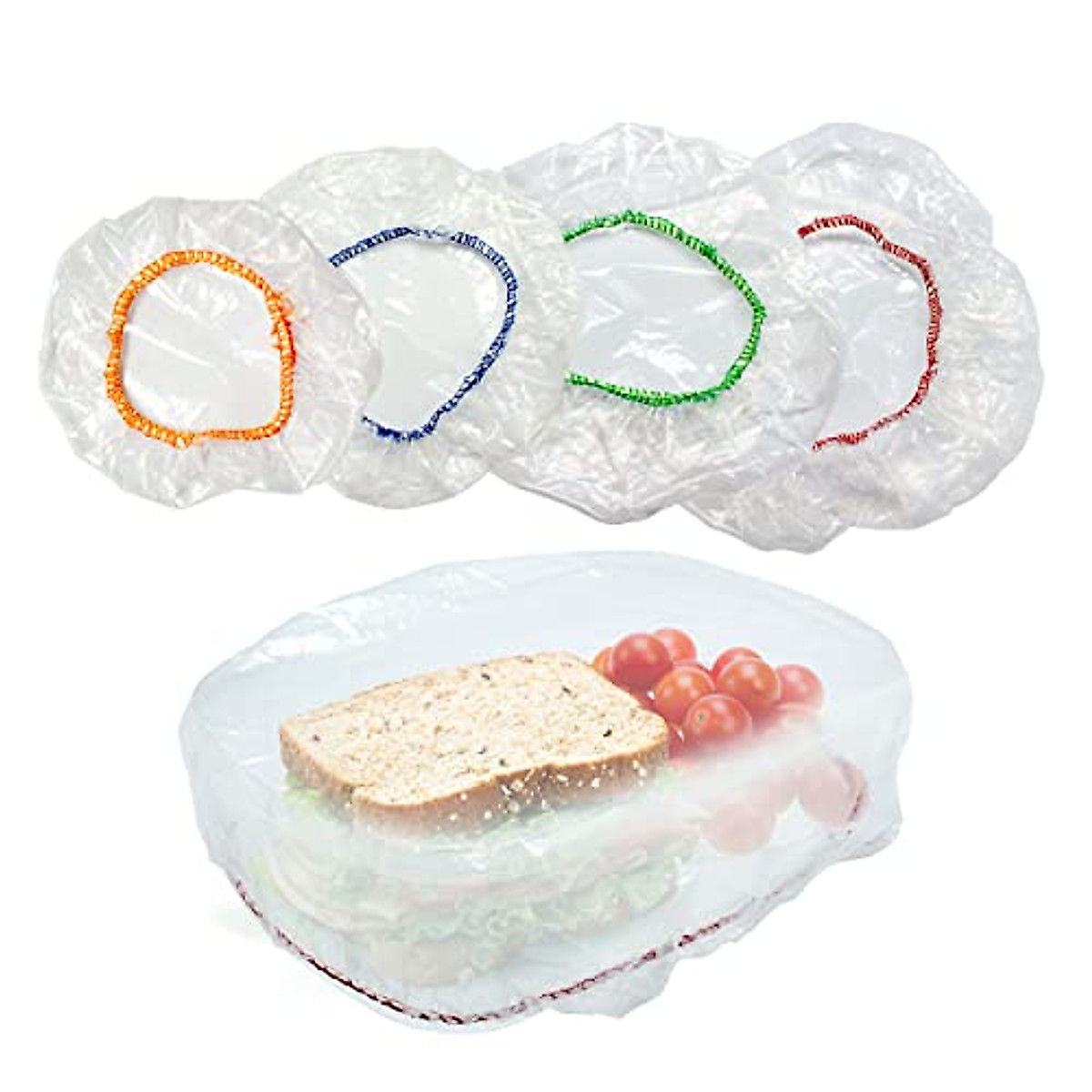 Culinary Elements Reusable Bowl Covers with Elastic, Plastic Food Storage Cover for Leftovers: 12 Bowl Covers