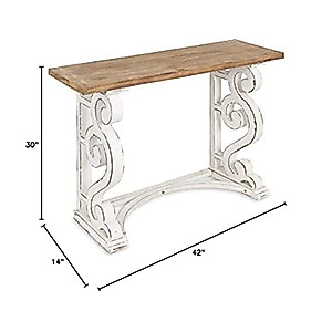 Kate and Laurel Wyldwood Country French Solid Wood Console Table - Rustic/White Legs - Natural Wood Top