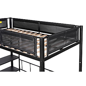 ZVAIGE Metal Double Full Bunk Bed with Shelves and Mesh Panels - Space Saving Loft Bed, Desk Sofa Bed - Ideal for Bedrooms and Dorms - Sturdy and Versatile Single Bunk Bed
