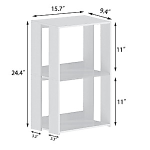 POBOMULI 3-Tier End Table, White Side Table for Small Space Modern Bookshelf Storage Organizer, Narrow Nightstand Bookcase Display Shelf for Bedroom, Living Room, Home Office(24.4" H)