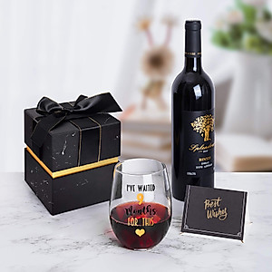 I've Waited 9 Months For This! Funny New Mom Stemless Wine Glass for Expectant Moms and Post Pregnancy Gifts, Funny 18 oz Stemless Wine Glasses for Women, Her, Mom on Mother's Day or Christmas