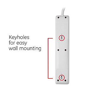 GE 6-Outlet Surge Protector, 2 Pack, 3 Ft Extension Cord, Power Strip, 800 Joules, Flat Plug, Twist-to-Close Safety Covers, Protected Indicator Light, UL Listed, White, 54629