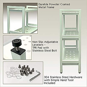 Anthology Spa Asta 3-Tier Free Standing Rectangular Bathroom Utility Storage Shelf Rack, Powder-Coated Metal Storage Shelf Stand, B301 (Light Sage), 22 inch W x 11 inch D x 35 inch H