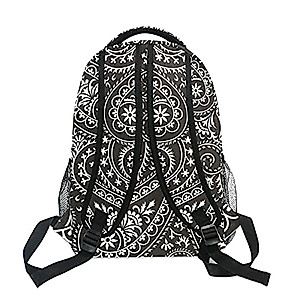 Backpack Daypack Casual Bag Paisley Mandala Black White Vintage Shoulder Rucksack