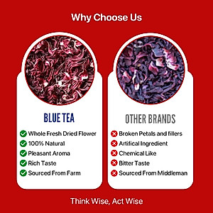 BLUE TEA - Hibiscus Classic Herbal Tea - 100 Plant Based Tea Bags || SKIN GLOW ENHANCING TEA || Caffeine Free - Flower Based - Vegan - Non-Bitter - Natural Ingredients | Zipper Pack