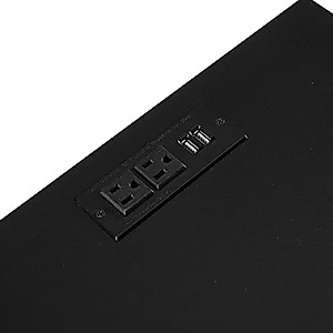 Plawden Rattan End Table with Power Outlet & USB Ports Set of 2, 15.75" Small Nightstand Drawer and Solid Wood Legs, Side Table for Living Room, Bedroom, Black