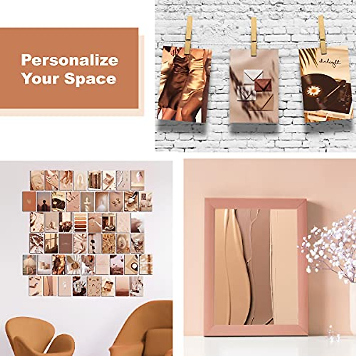 KOLL DECOR Beige Wall Collage kit Boho - 50 Set 4''x6'' Prints Aesthetic Wall Collage Kit Beige Room Decoration Tezza Collage Kit Wall Decor for Teen Girls