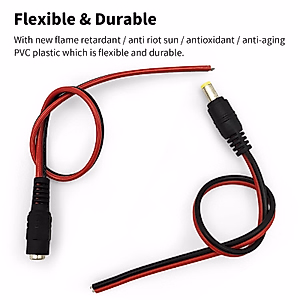 18AWG DC Power Cable, 6 Pairs DC Power Pigtail Cable Wire, 12V 5A Male & Female Connectors, Suitable for CCTV Security Cameras and Lighting Power Adapters(5.5mm x 2.1mm, 6 Pairs)