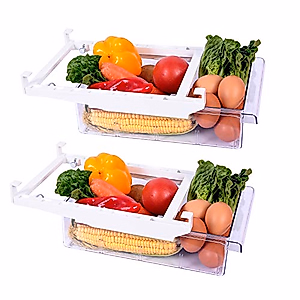 Guanniao Fridge Organizer Drawer Refrigerator Drawer Organizer Pull Out Plastic Fridge Storage Bins Containers for Fruit Vegetable (17.3inch-2Organizer)
