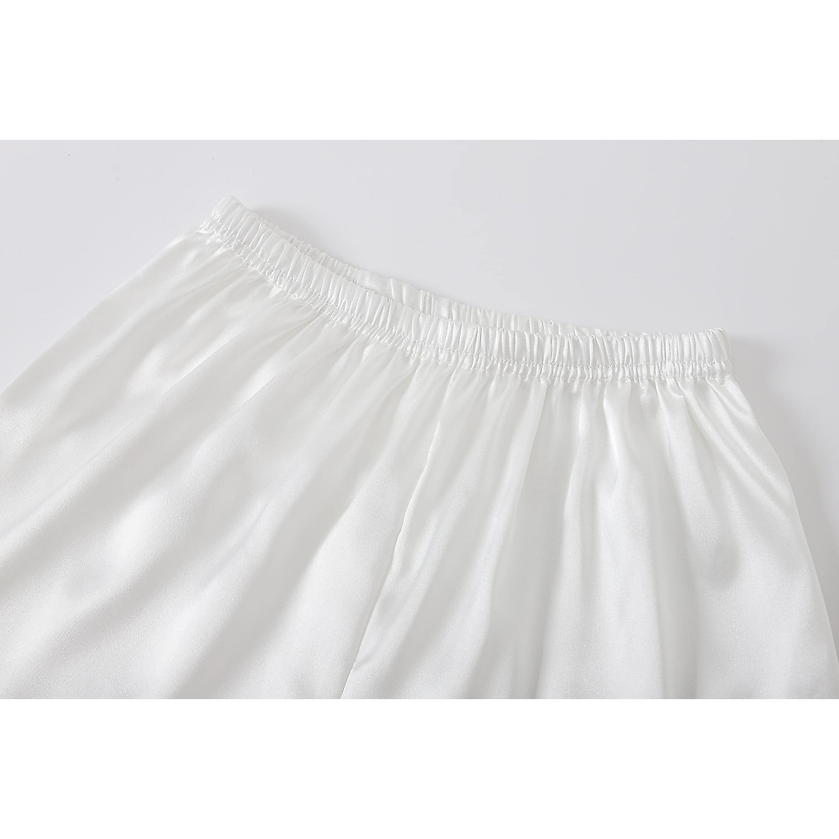 Vopmocld Big Kids Unisex Pjs Set Girls Boys Silk Pajama Sets Satin Clasic Sleepwear Summer 2 Pieces Button Down Nighty, White, 14