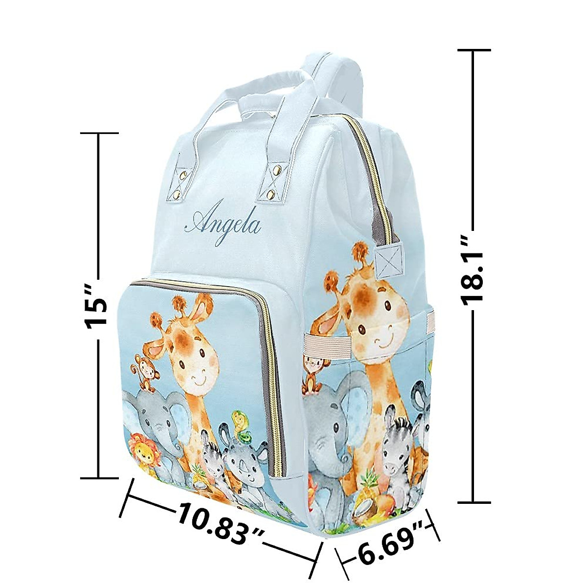 Cute Safari Jungle Animals Diaper Bag Backpack with Name for Men Women Custom Nursing Baby Bags Shoulders Travel Bag Daypack
